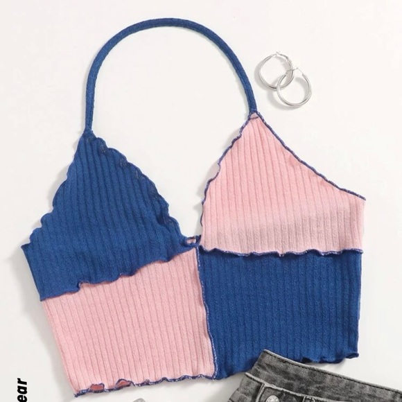 SHEIN | Tops | Lettuce Trim Colorblock Halter Top | Poshmark